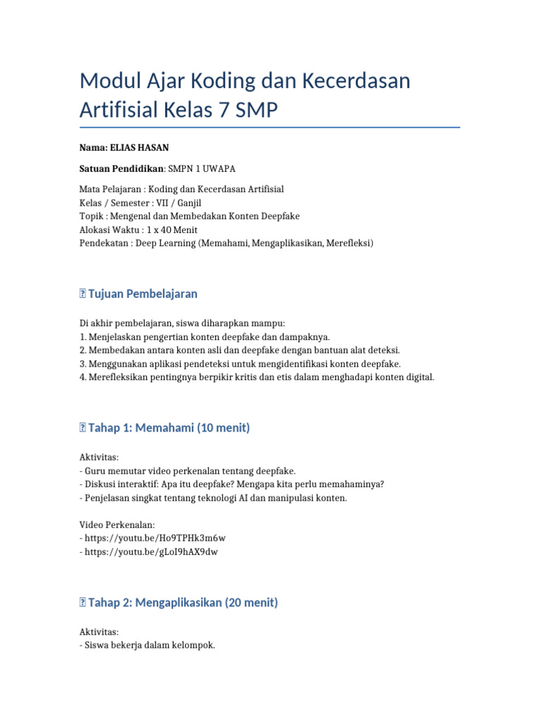 Modul Deepfake Koding AI EH Kel 3 | PDF