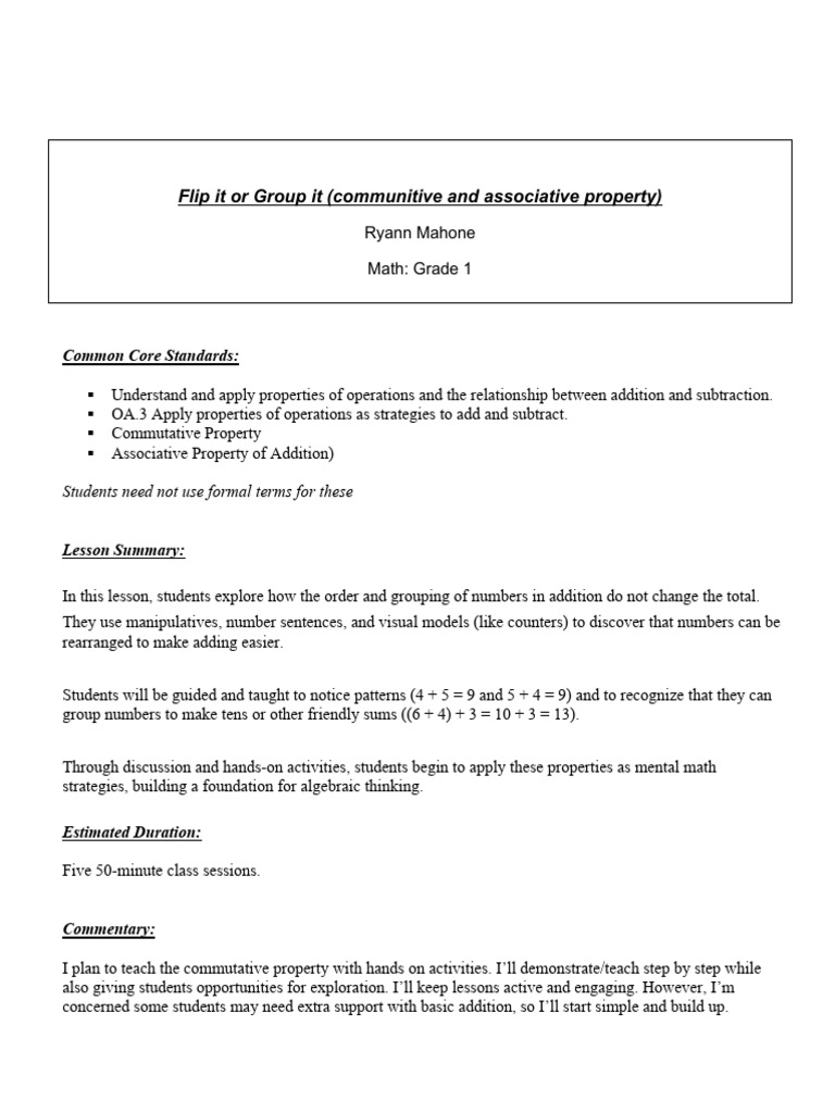 Commutative & Associative Properties in Math | PDF | Mathematics ...