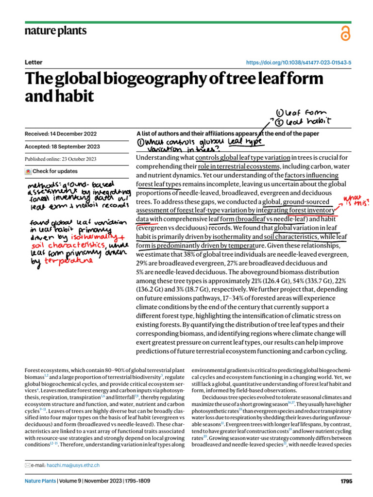 Global Tree Leaf Type Variation Analysis | PDF | Forests | Soil