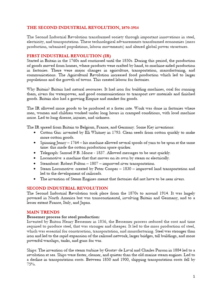 Second Industrial Revolution Overview | PDF | Industrial Revolution ...