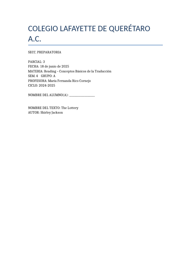 Active Reading The Lottery Project | PDF