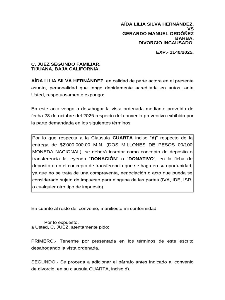 Convenio de Divorcio en Tijuana 2025 | PDF