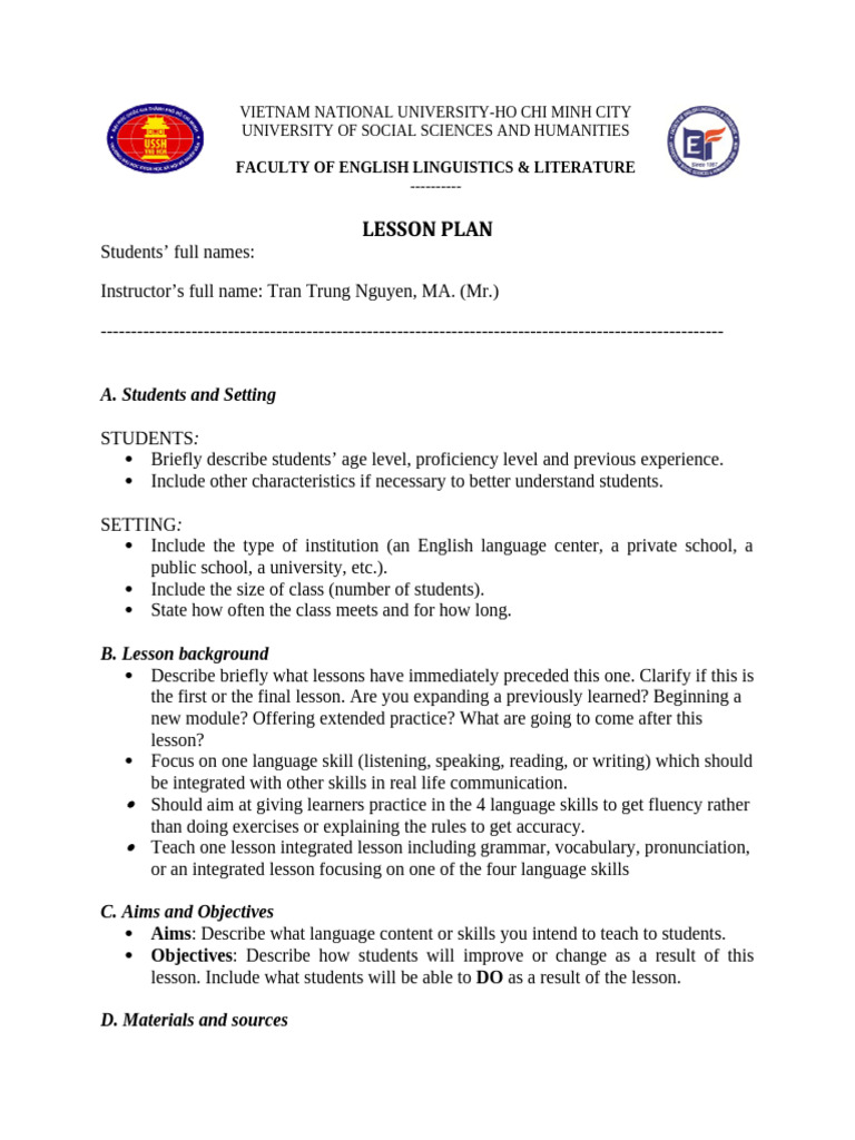 Lesson Plan - Template (1) | PDF | Lesson Plan | Behavior Modification