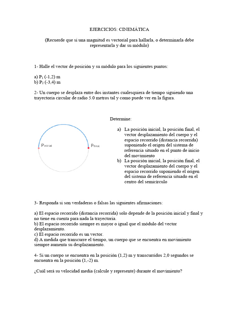 Ejercicios Cinem Tica | PDF | Velocidad | Velocidad