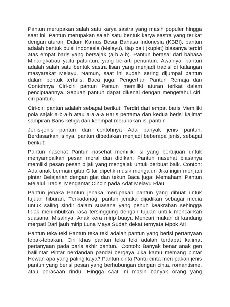 Pengertian Dan Jenis Pantun | PDF