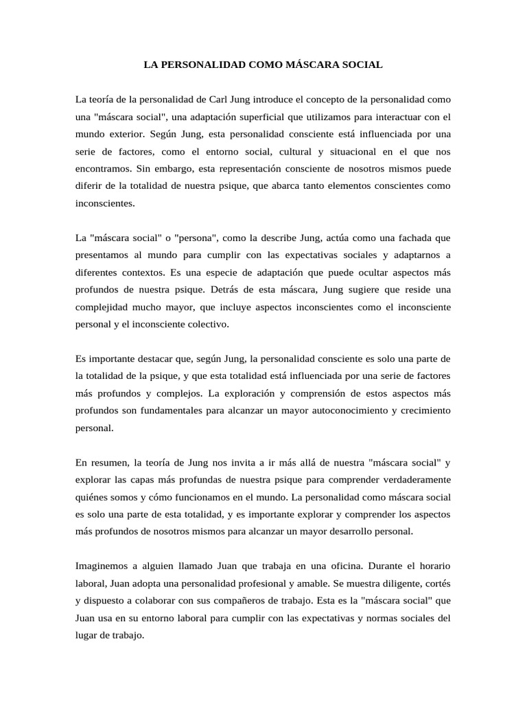 La Máscara Social en Jung: Análisis Profundo | PDF | Carl Jung | Sombra ...