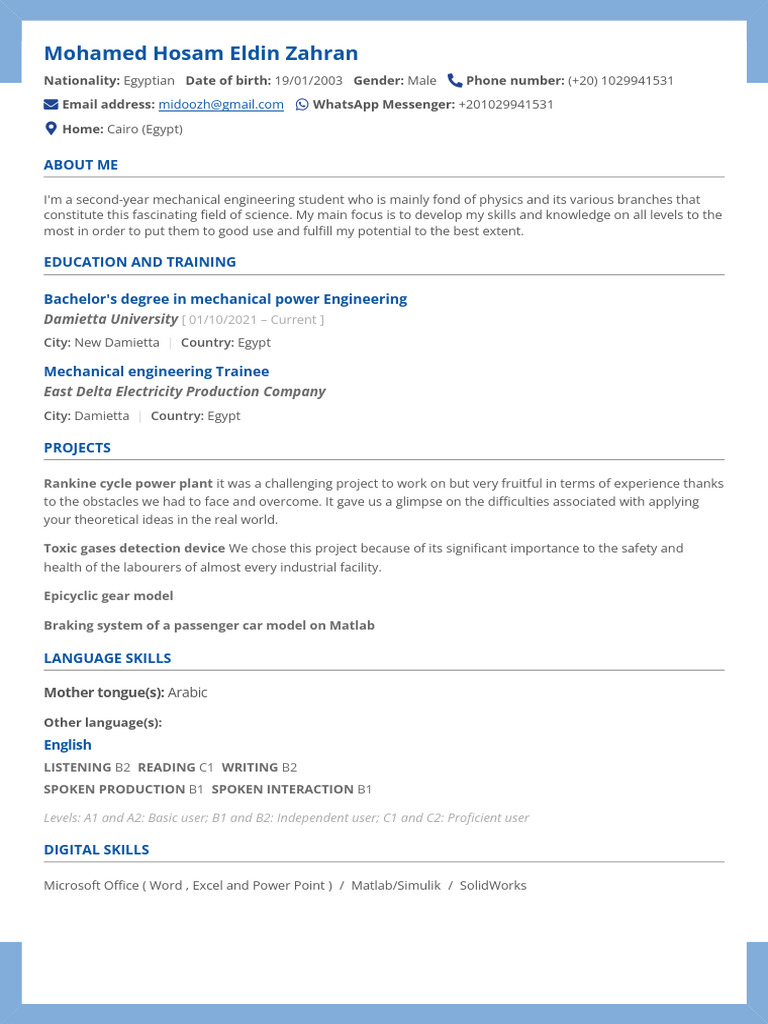 Mechanical Engineering Student Profile | PDF