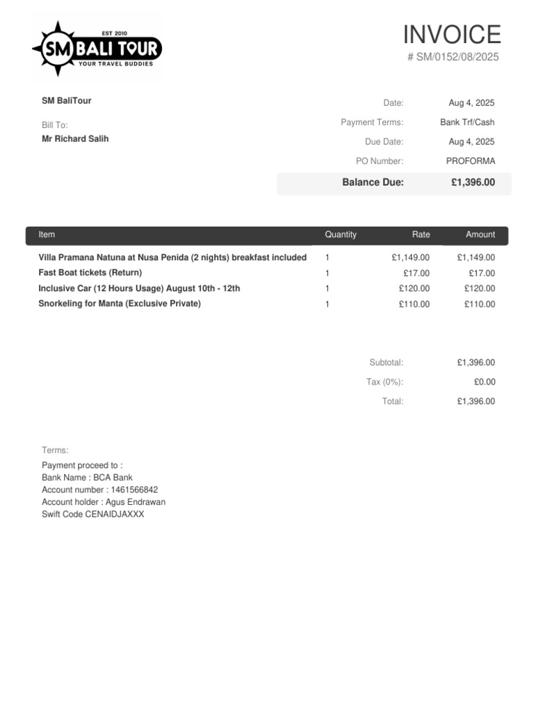 Invoice SM - 0152 - 08 - 2025 | PDF
