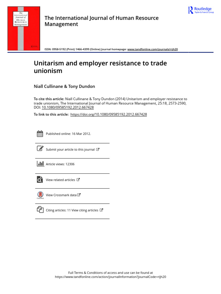 Unitarism and Employer Resistance To Trade Unionism | PDF | Employment ...