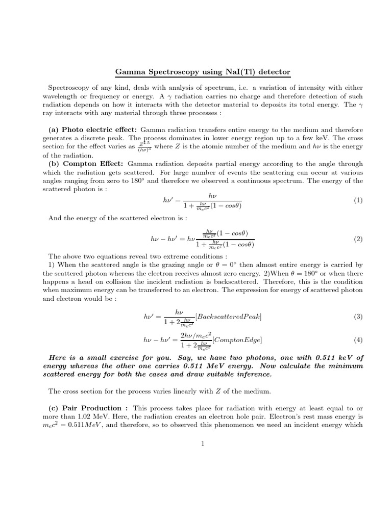 Gamma Spectroscopy with NaI(Tl) Detector | PDF | Electromagnetic ...