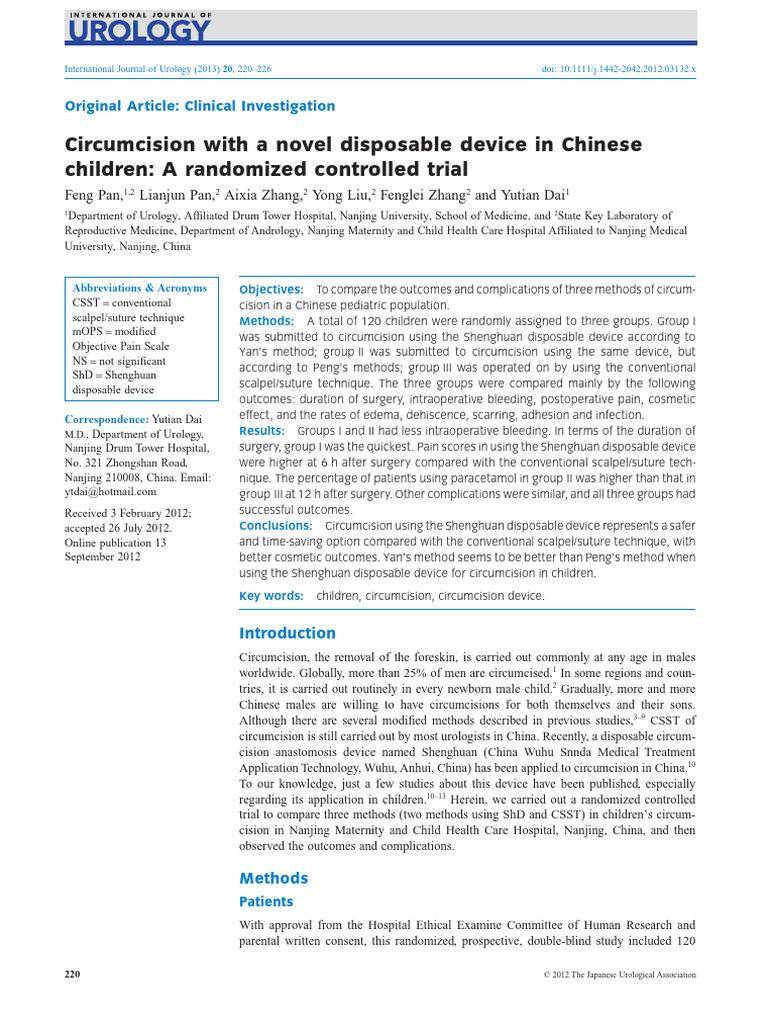 Circumcision With A Novel Disposable Device in Chinese Children - A ...
