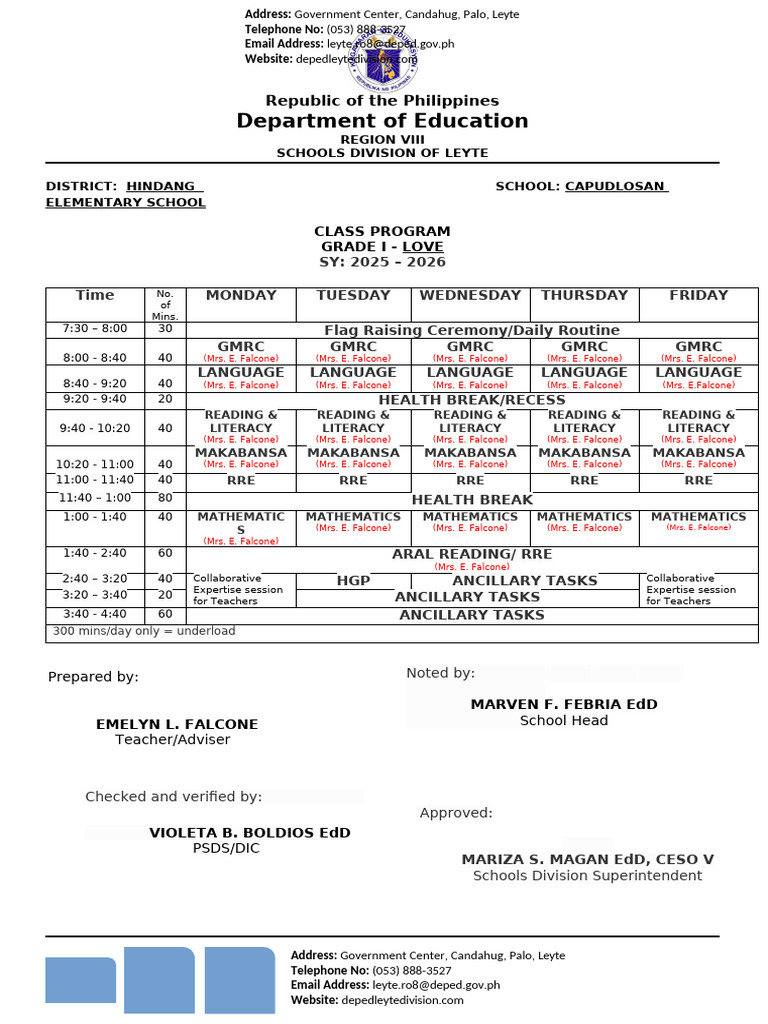 Class Program for Grades I-IV, SY 2025-2026 | PDF | Republic | Asia