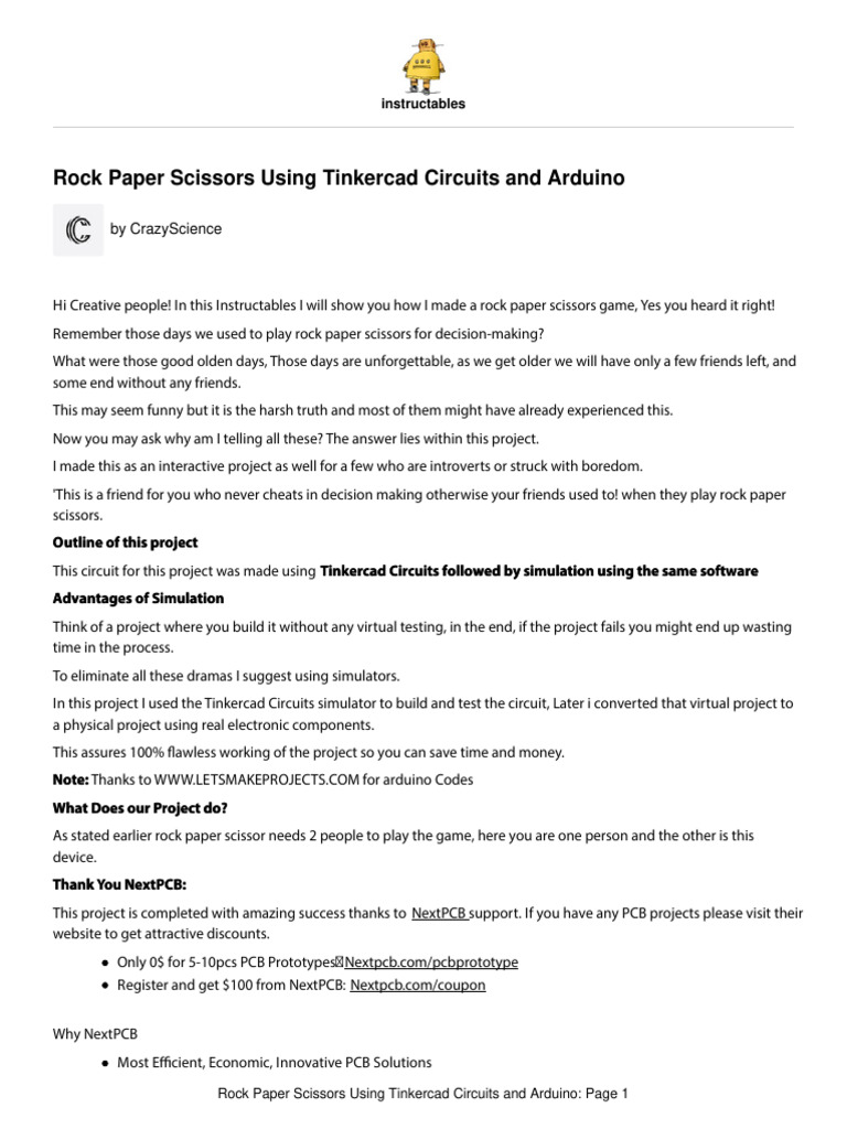 Rock-Paper-Scissors-Using-Tinkercad-Circuits-and-A | PDF | Arduino ...