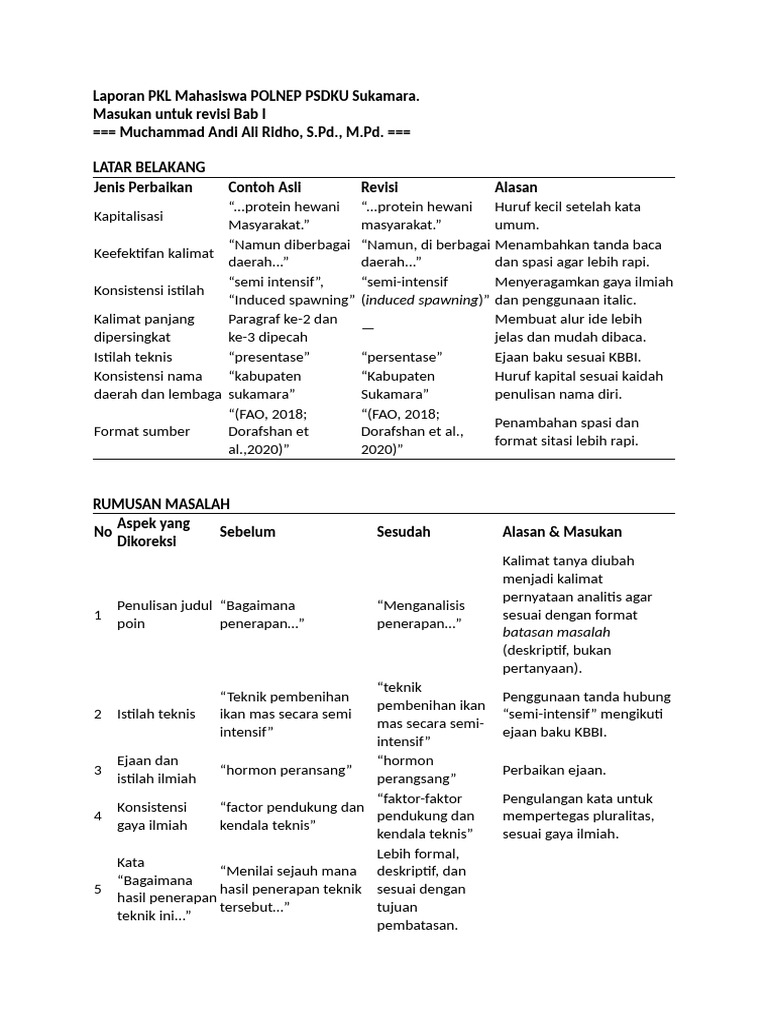 Revisi Laporan PKL Mahasiswa POLNEP | PDF