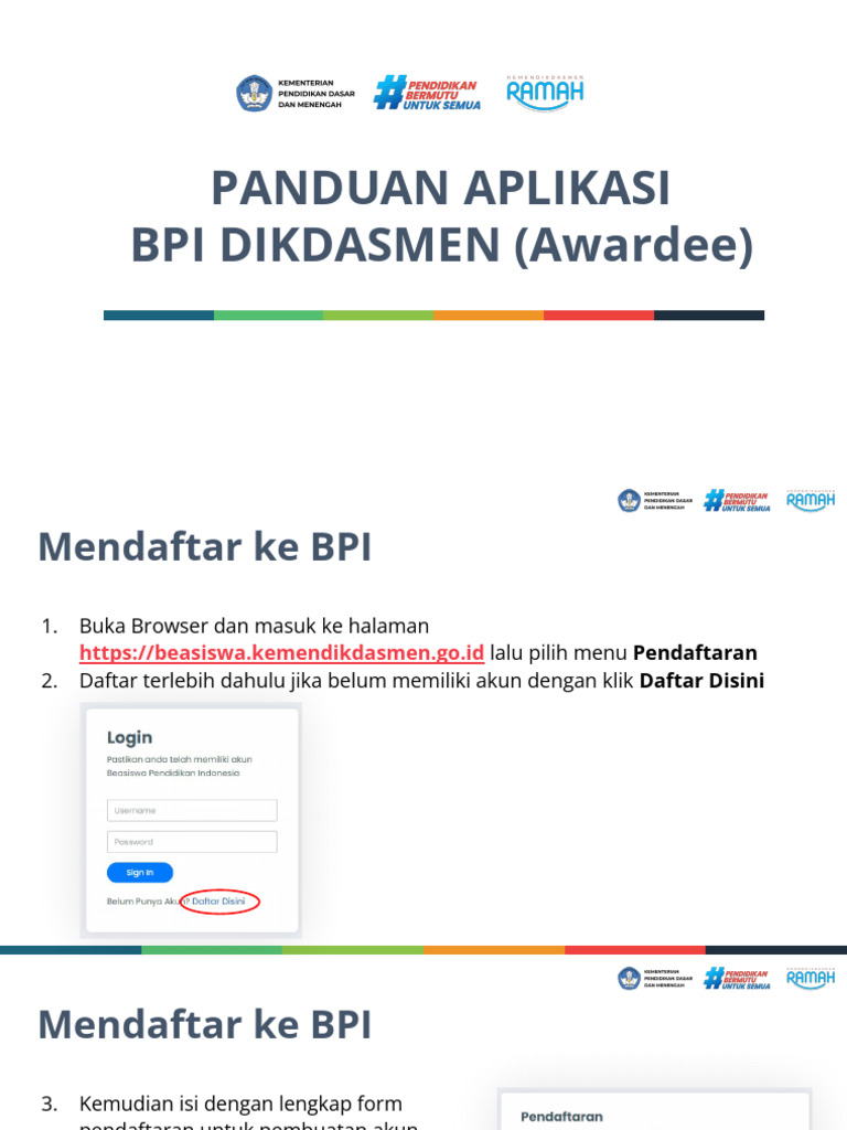Panduan Aplikasi Bpi Dikdasmen (Awardee) | PDF