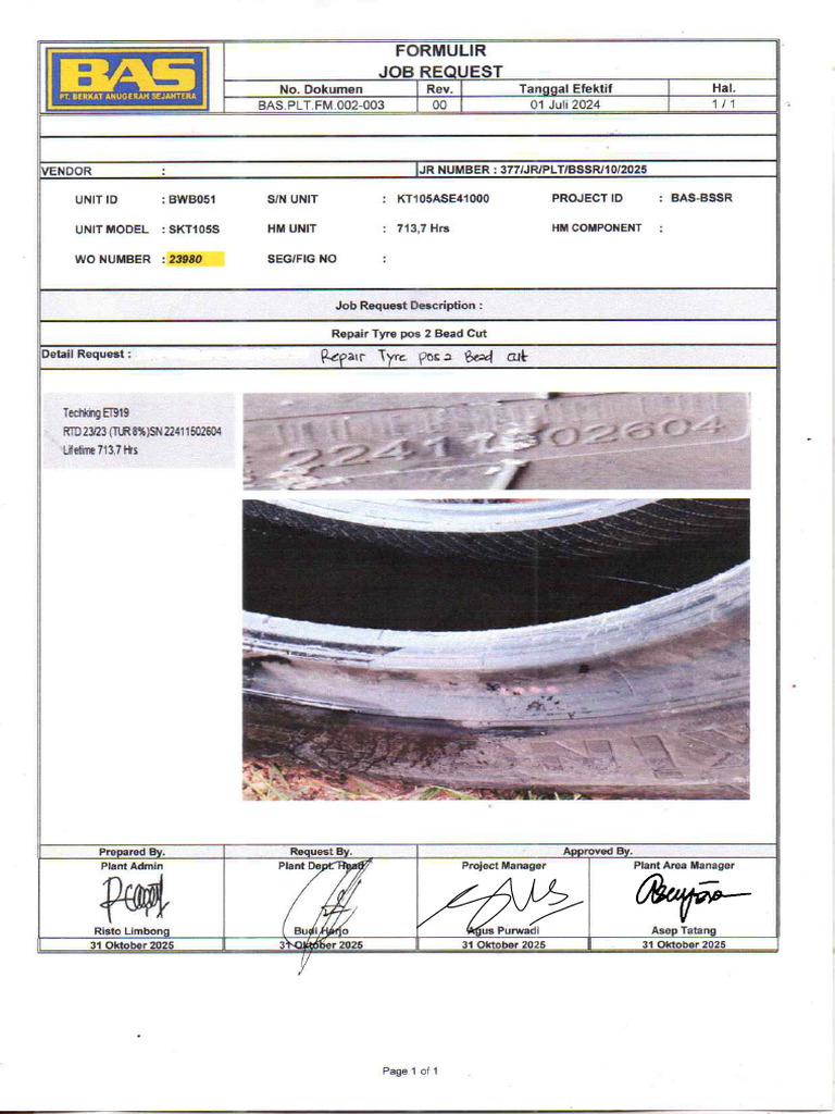 377-Jr-plt-bssr-10-2025 Bwb051 Repair Tyre Pos 2 Bead Cut | PDF