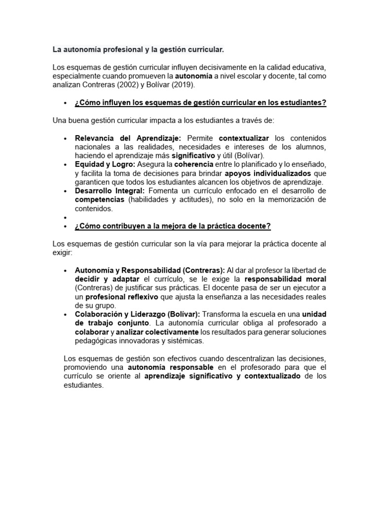 Autonomía Profesional y Gestión Curricular | PDF