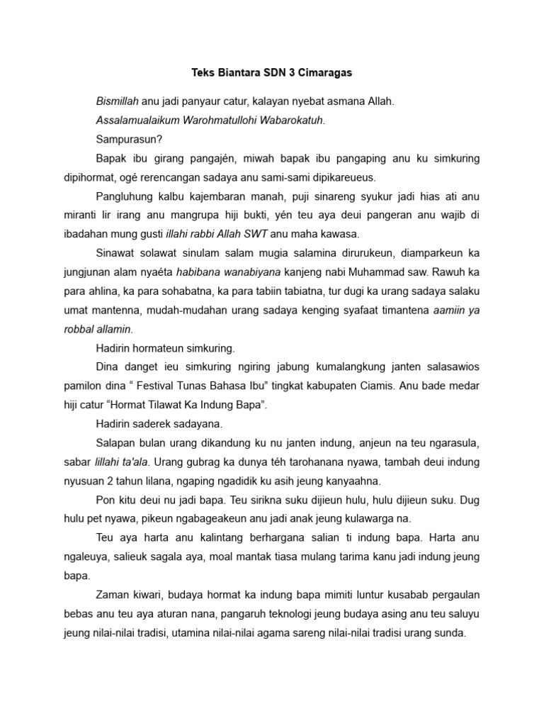 Teks Biantara SDN 3 Cimaragas | PDF