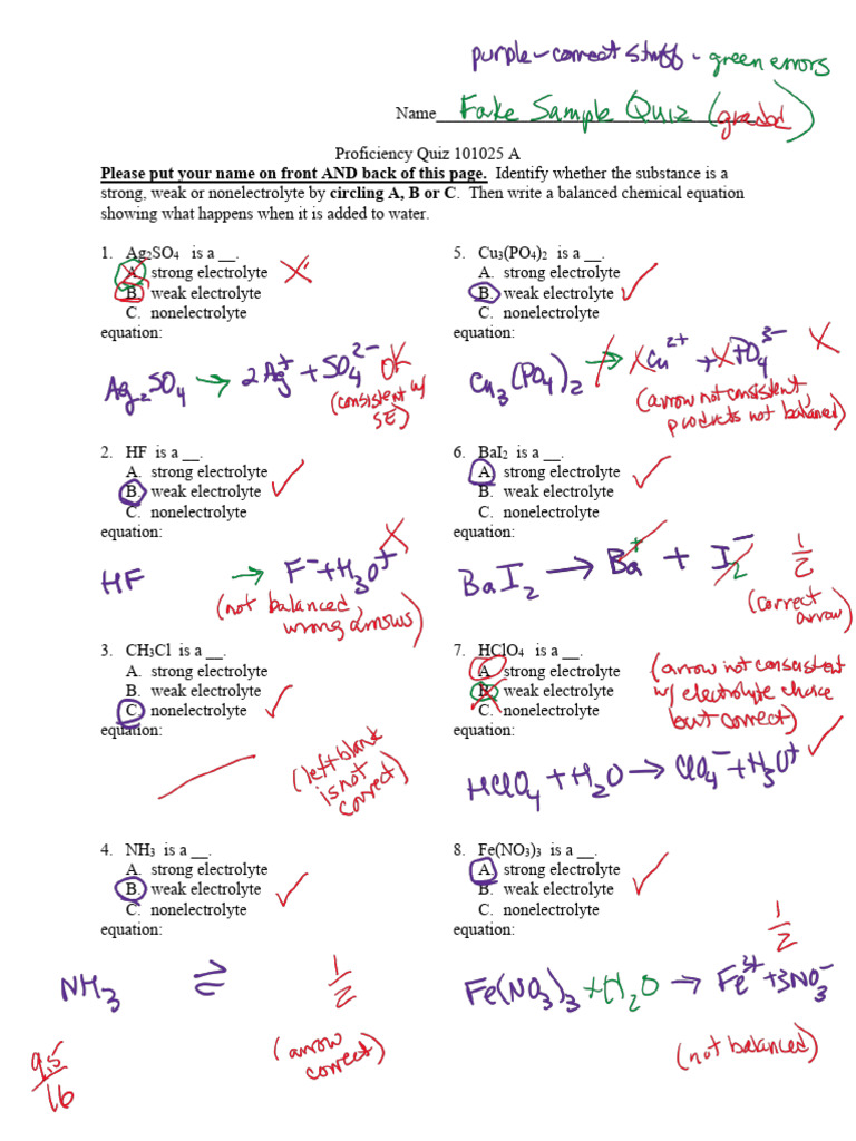 Proficiency Quiz 101025A Fake Graded Rubric | PDF | Electrolyte | Salt ...