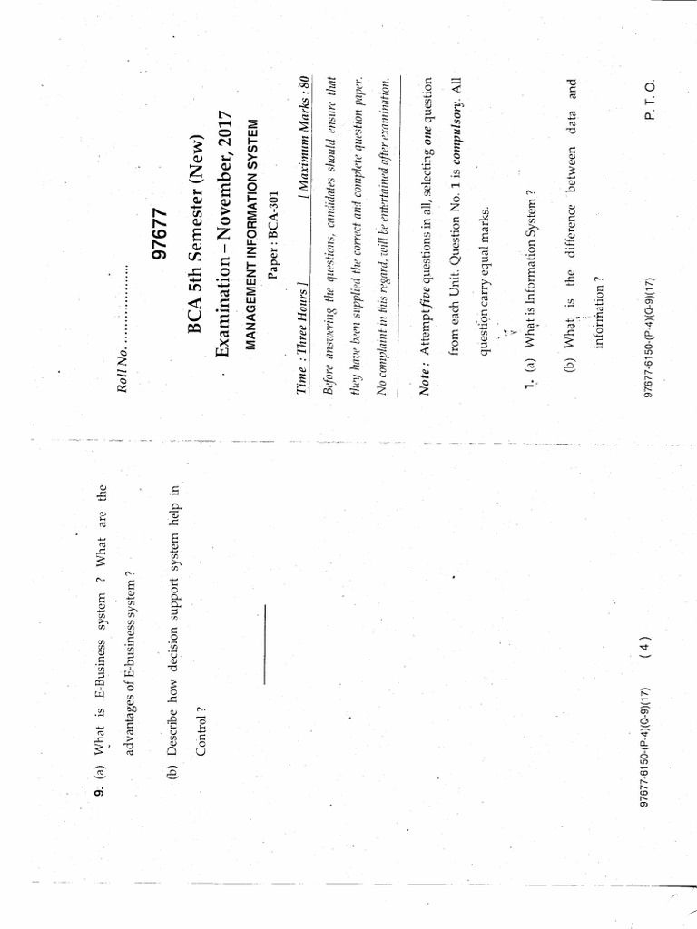 Bca 5 Sem Management Information System 97677 Dec 2017 | PDF