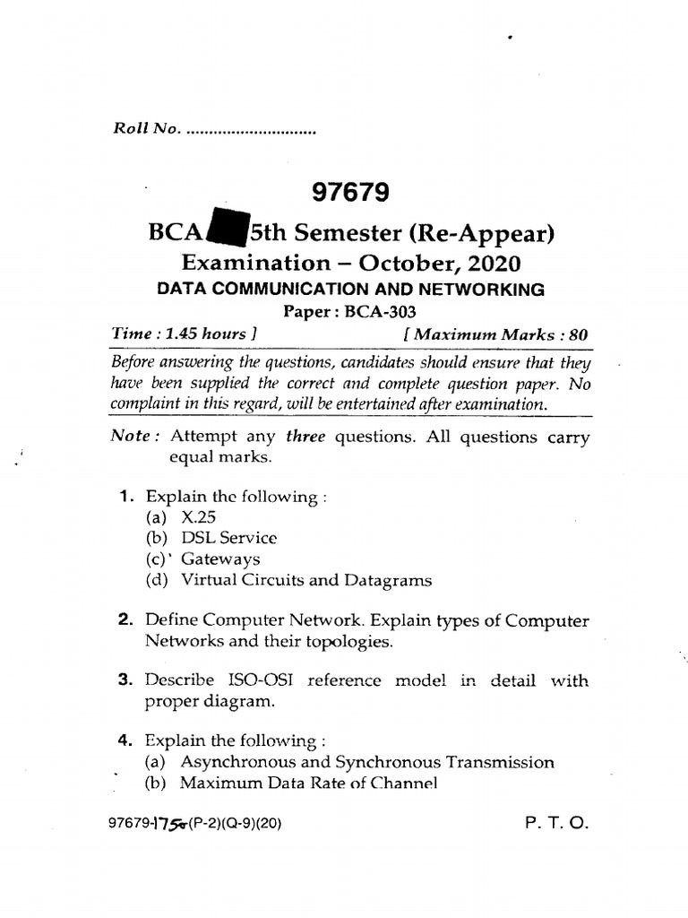 Bca 5 Sem Data Communication and Networking 97679 Oct 2020 | PDF