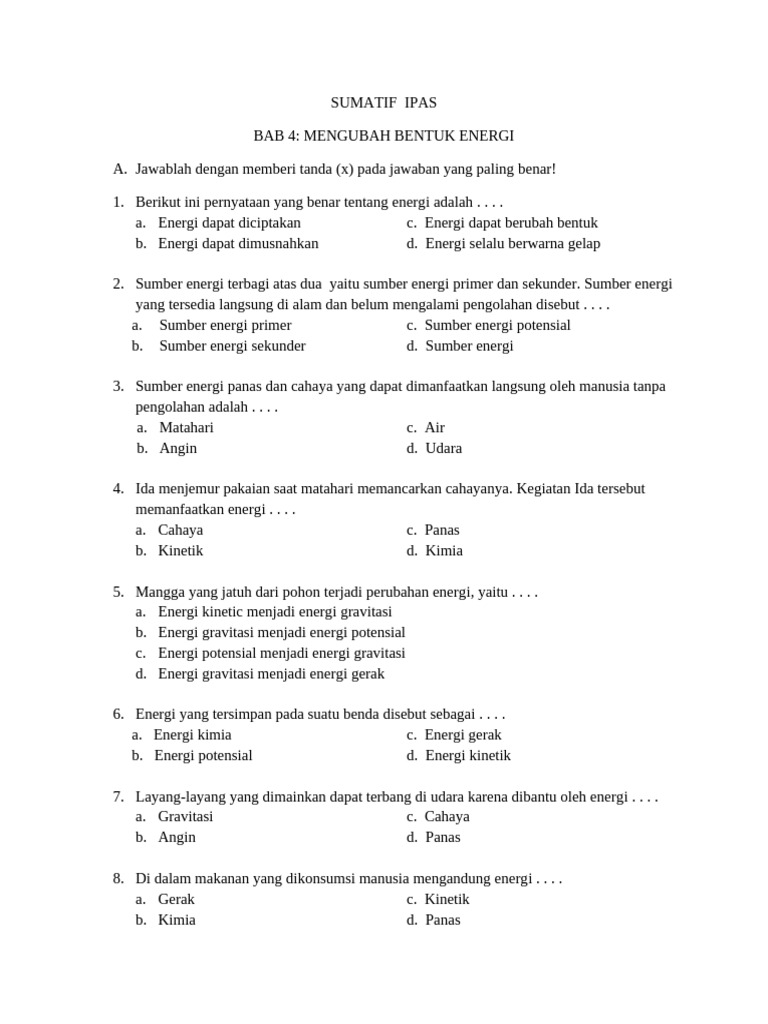 Soal Sumatif Ipas Bab 4 | PDF