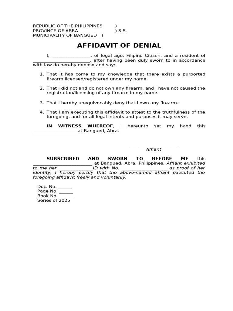 Affidavit of Firearm Ownership Denial | PDF