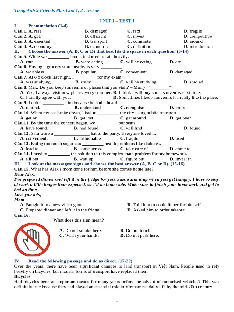 Friends Plus English 9 Review Units 1-2 | PDF | Expense | Time Management