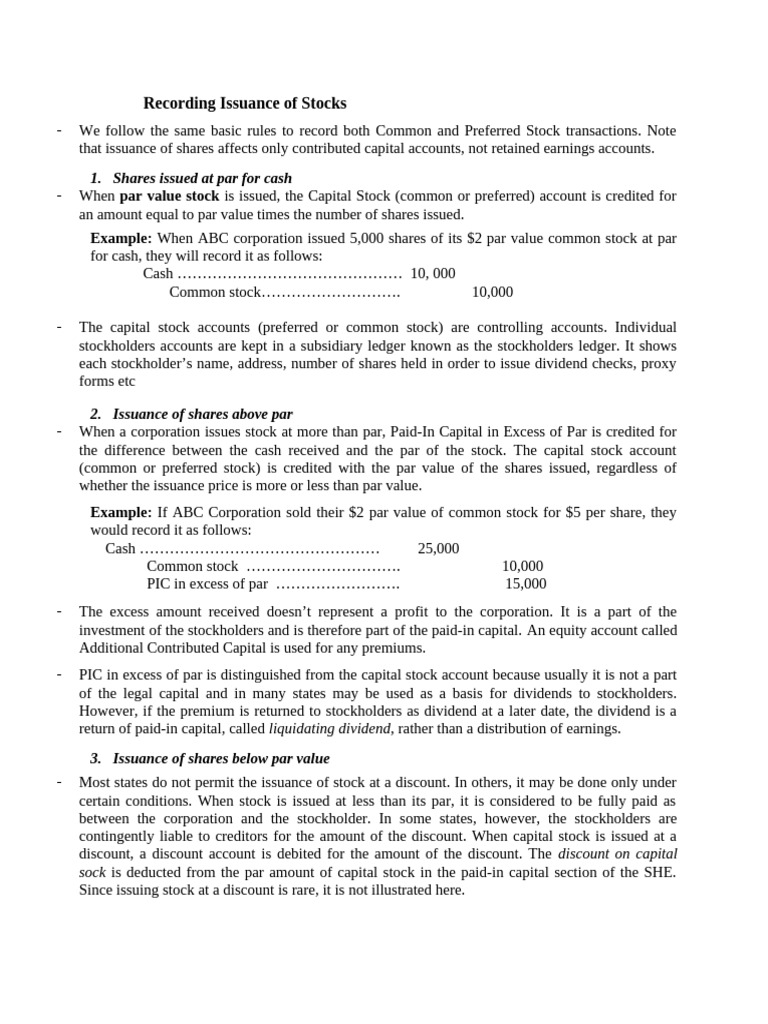 Recording Issuance of Stocks | PDF | Stocks | Dividend