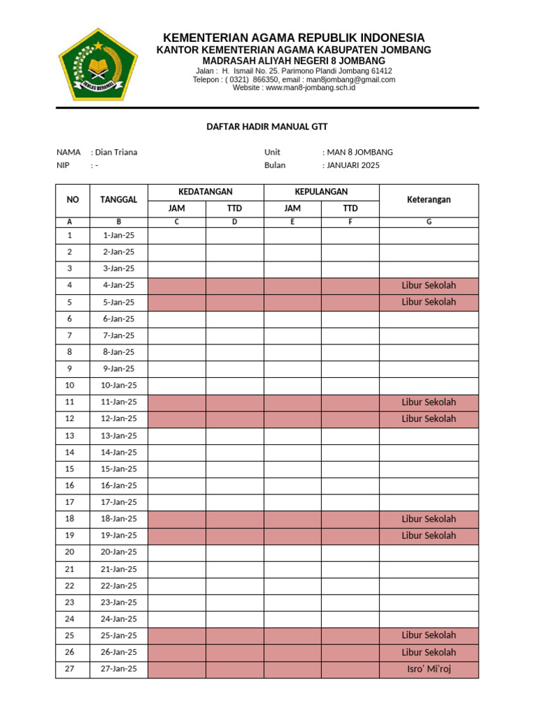 Absen Manual Dian T-1 | PDF