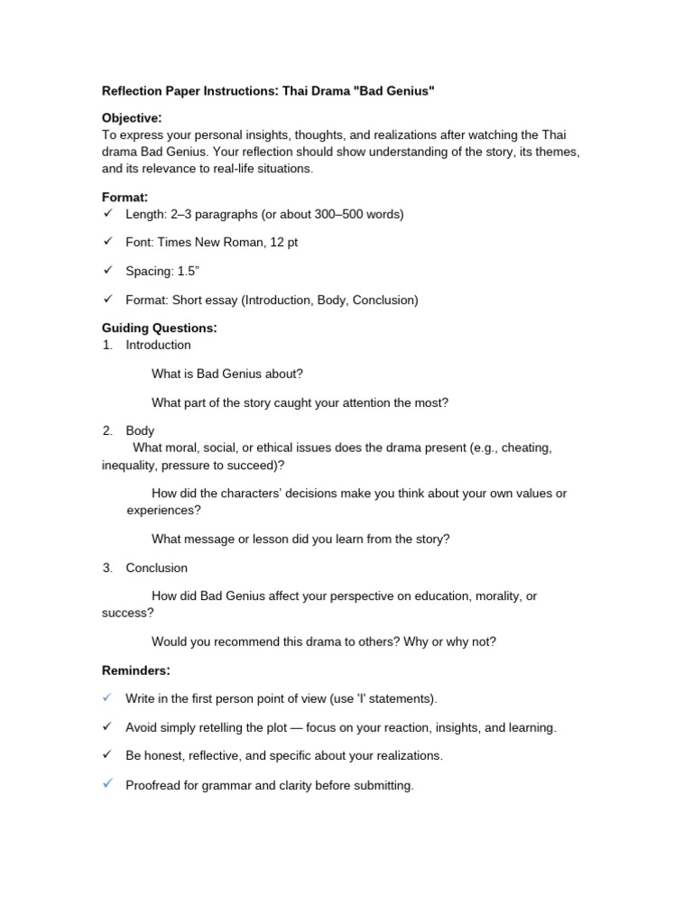 Insights from "Bad Genius" Drama Reflection | PDF | Thought ...