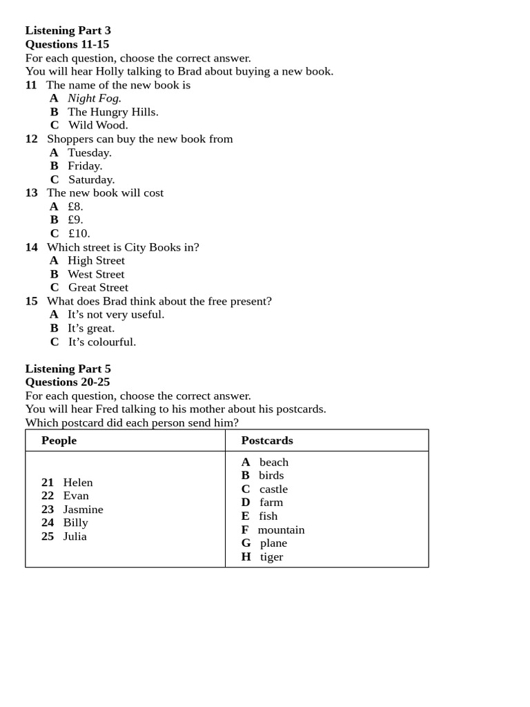 Listening Ket A2 - Test 42 | PDF