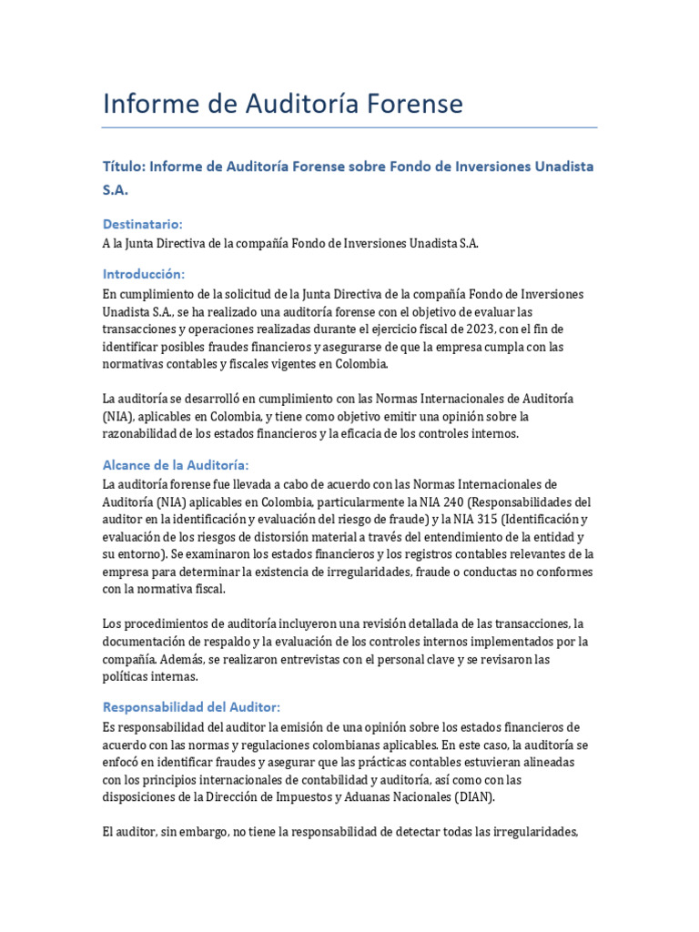 Informe de Auditoría Forense 2023 | PDF | Auditoría | Contralor