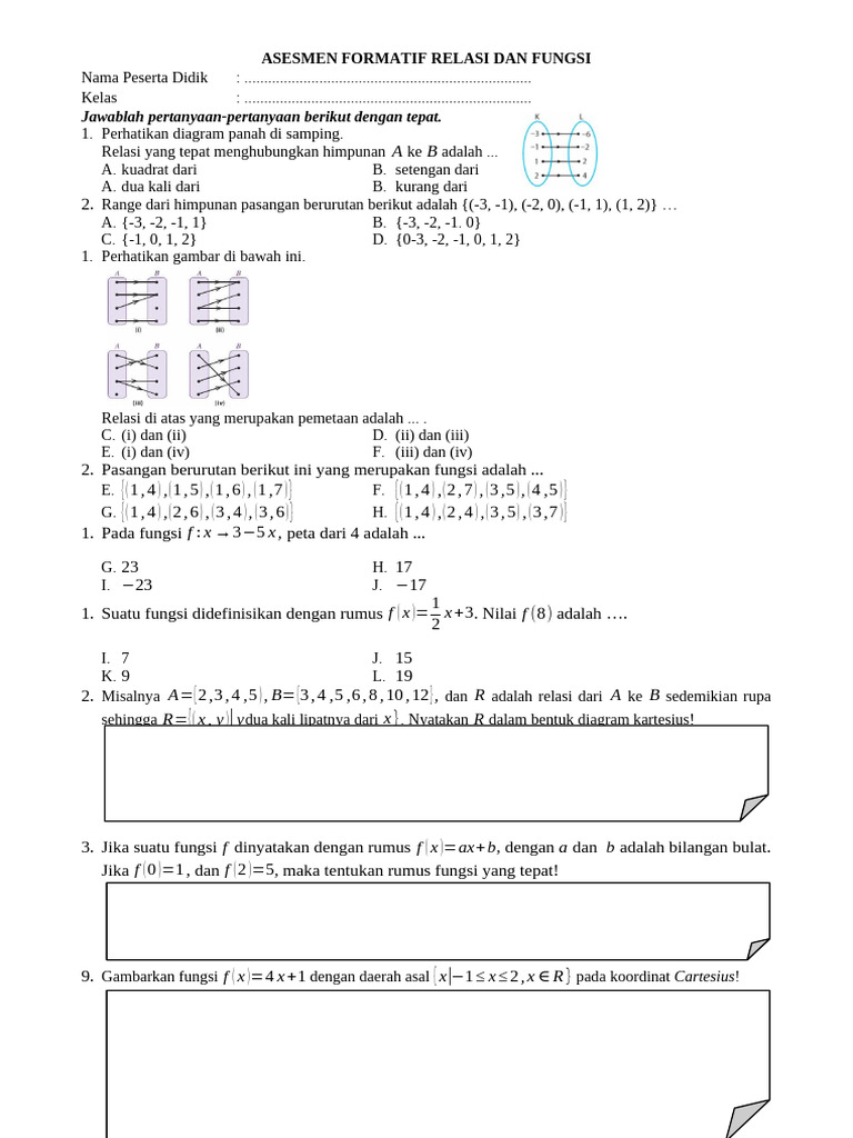 Asesmen Relasi dan Fungsi Matematika | PDF