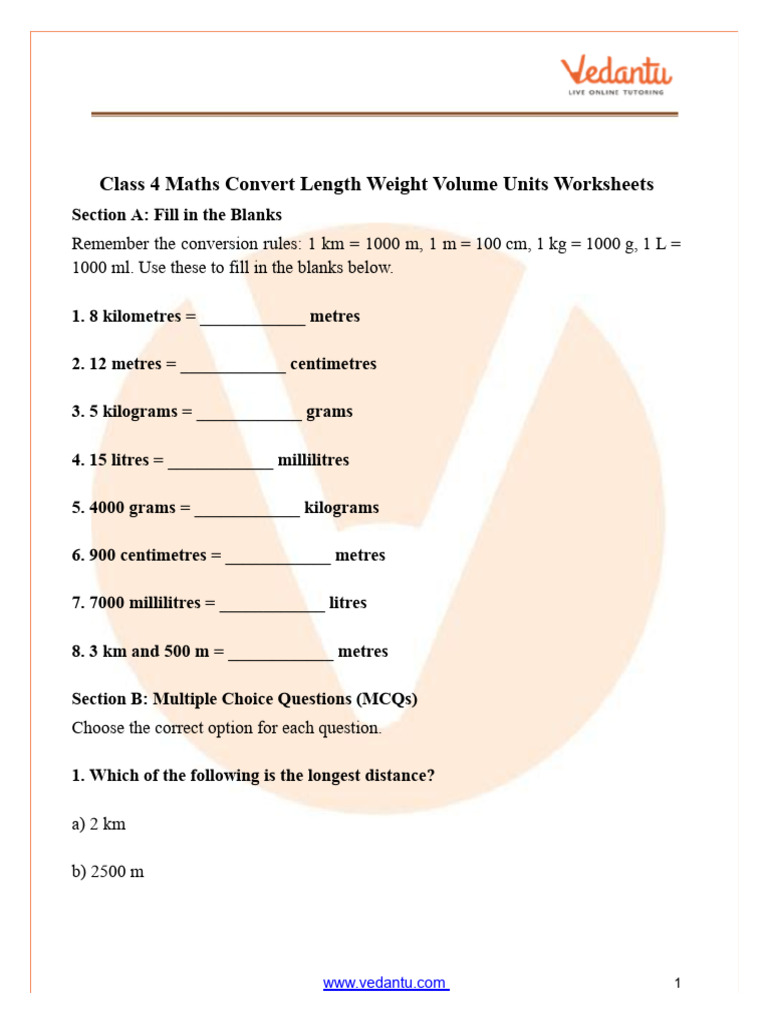 Class 4 Unit Conversion Worksheets | PDF | Litre | Units Of Measurement