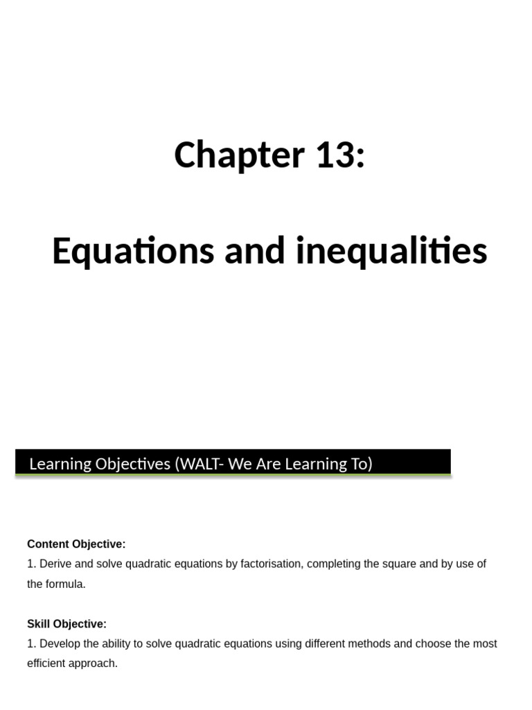 Chapter 13 Equations and Inequalities | PDF | Quadratic Equation ...