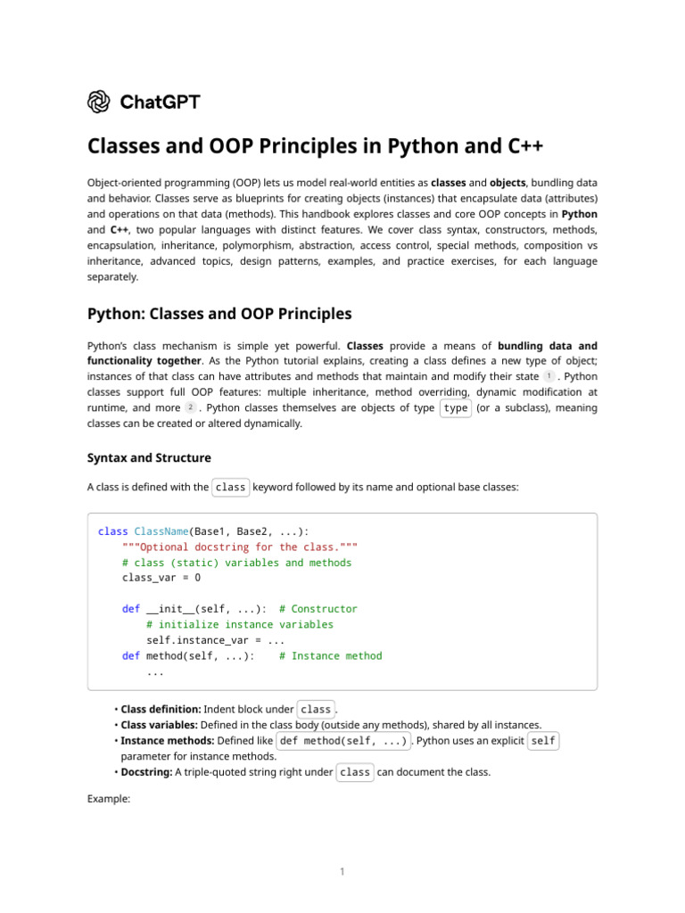 Classes and OOP Principles in Python and C++ | PDF | Class (Computer ...