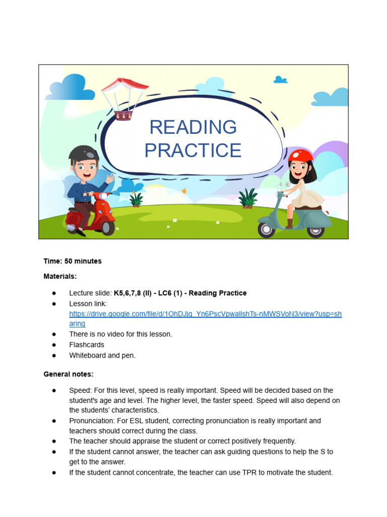 ESL Reading Practice Lesson Plan | PDF