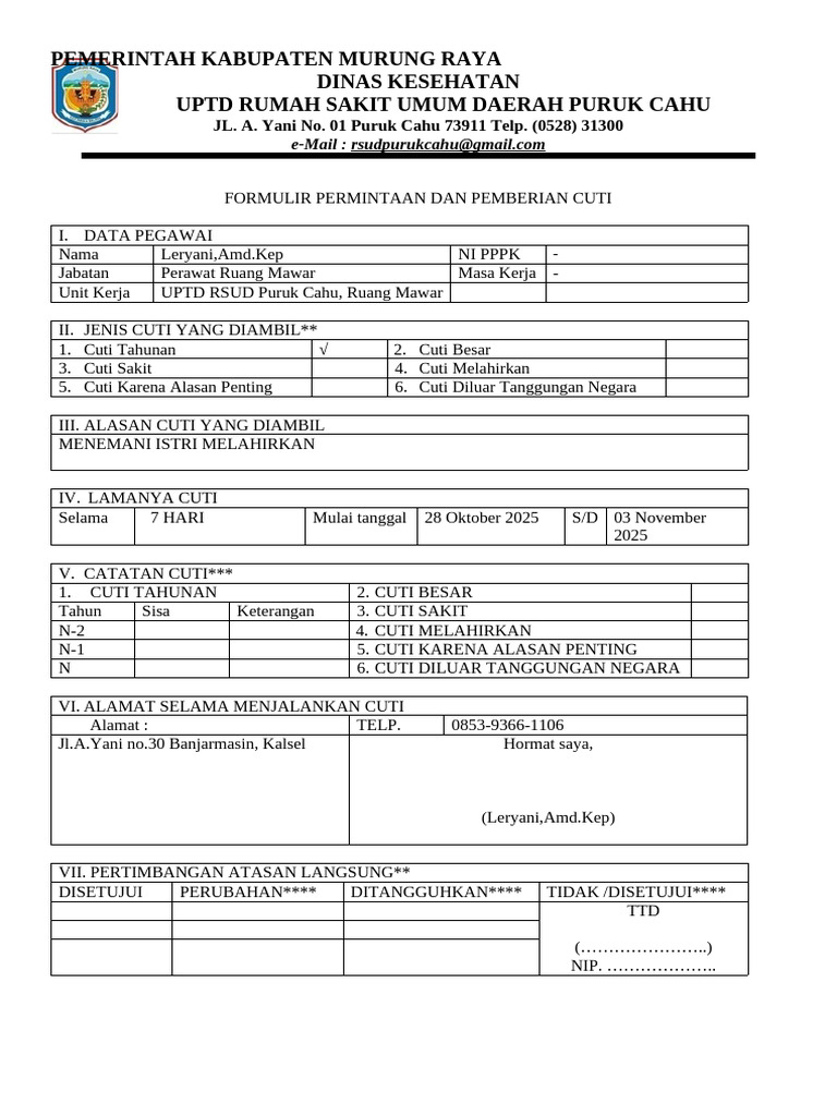 Form Cuti Tahun 2025 | PDF