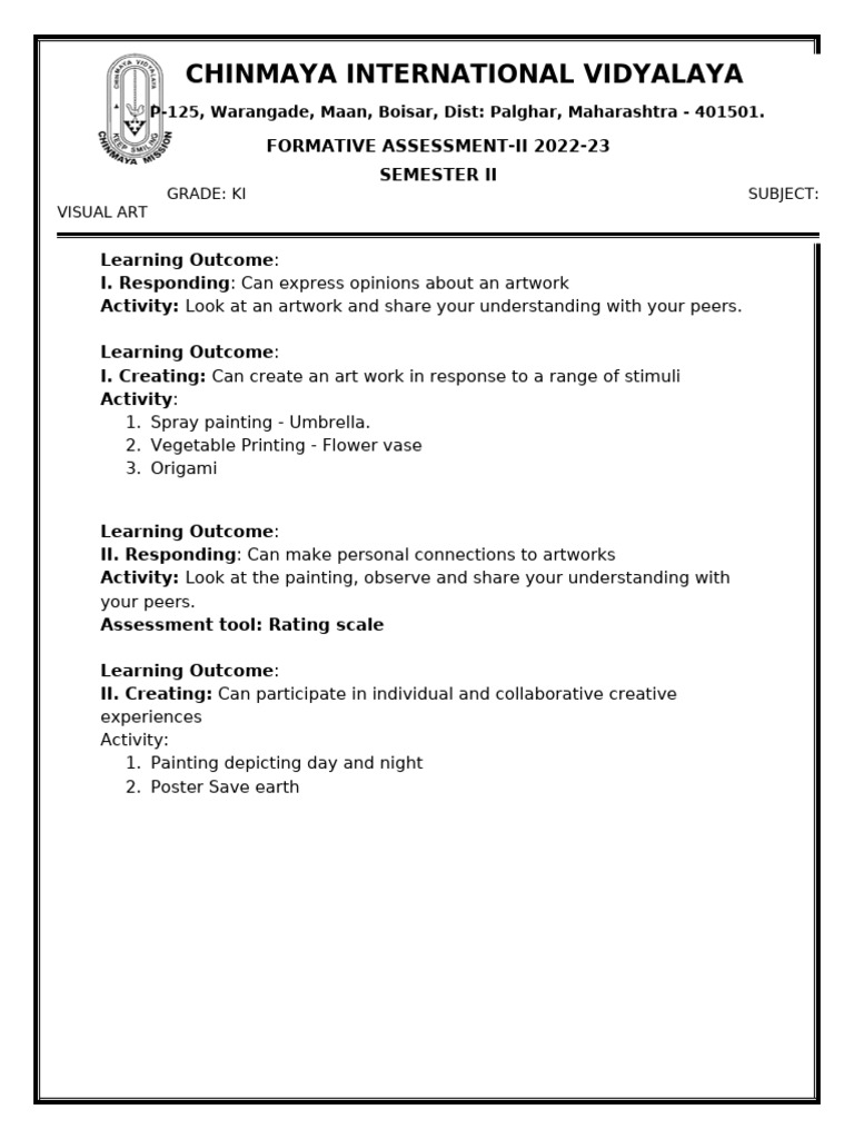 Ki Eve II Rubrics Visual Art - 2022 - 23 | PDF