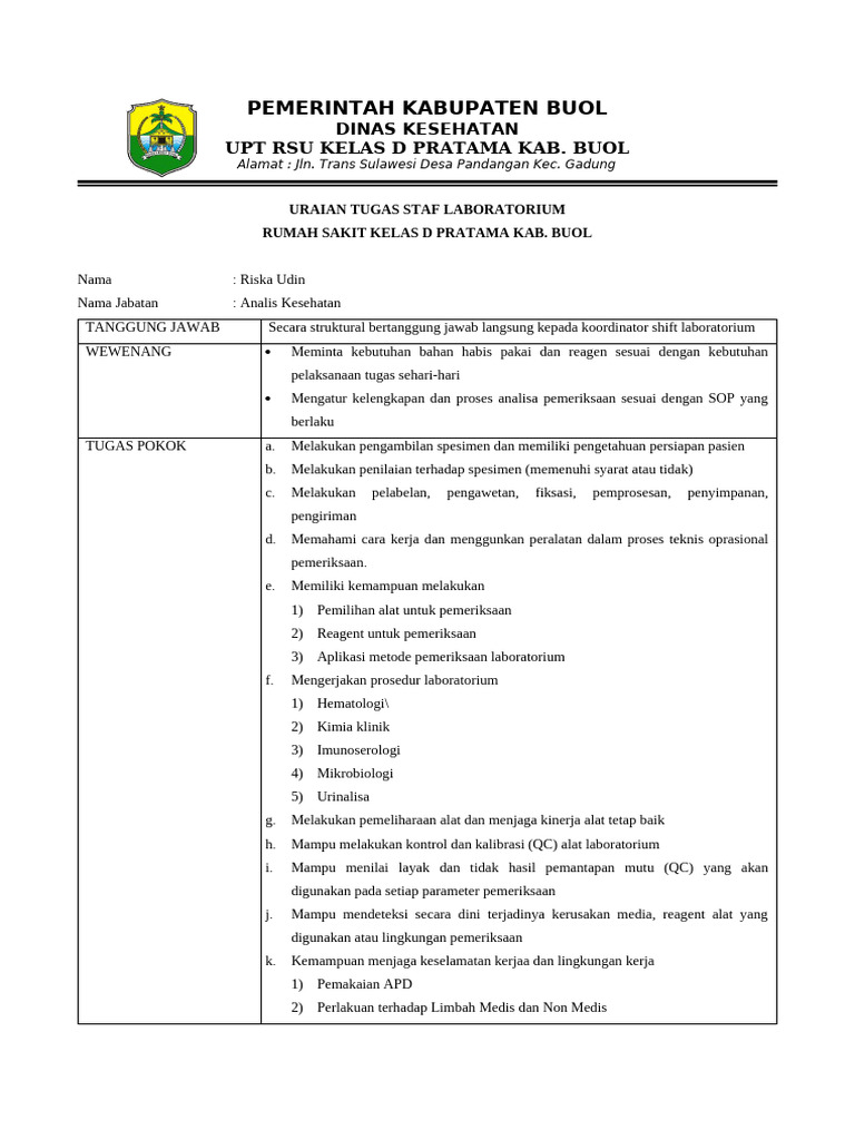 Ruang Sampling Laboratorium RSU Buol | PDF