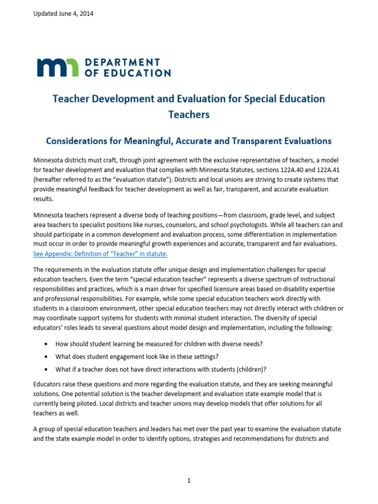 Teacher Development and Evaluation For Special Education Teachers ...
