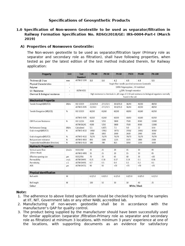Specification For Geotextile & Geogrid - AMNS | PDF | Ultraviolet ...
