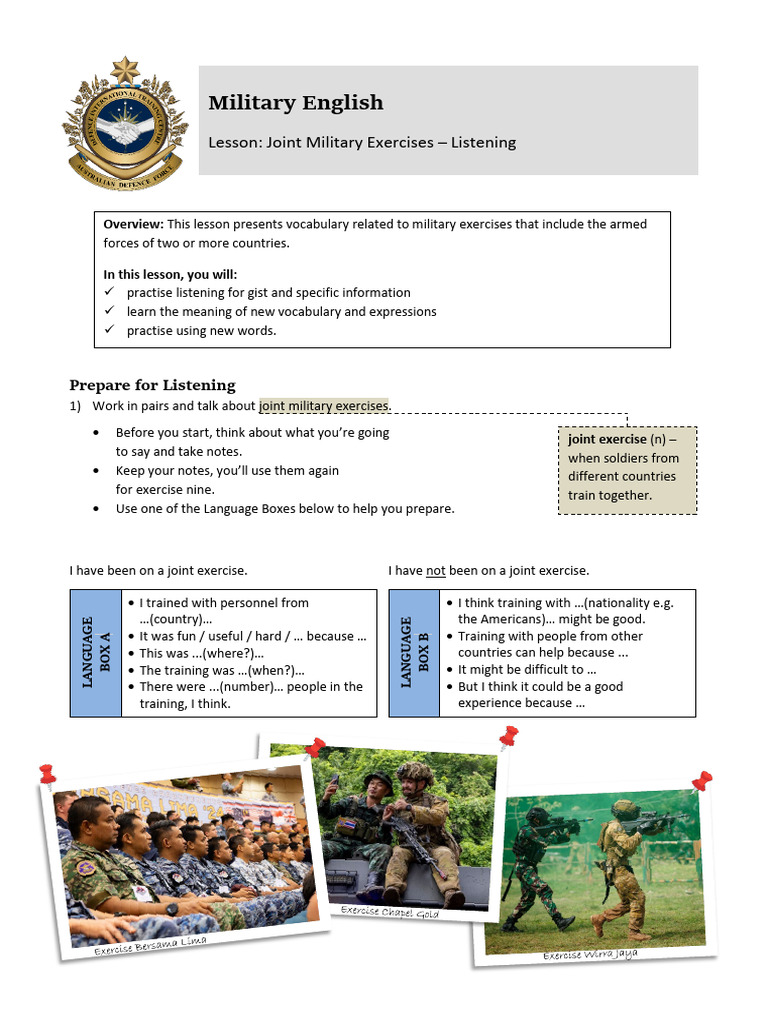 Joint Military Exercises Listening Guide | PDF | Vocabulary | Stress ...