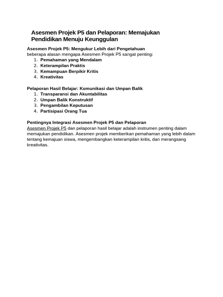 Asesmen Projek P5 Dan Pelaporan | PDF