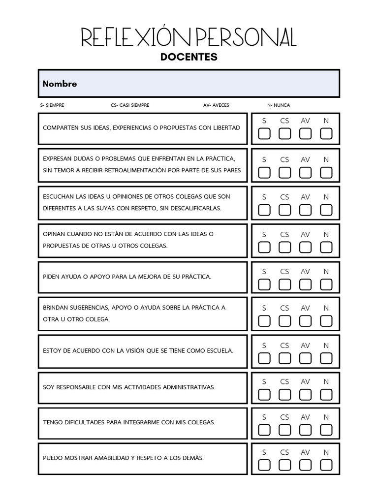 Copia de Reflexión Personal Docente | PDF