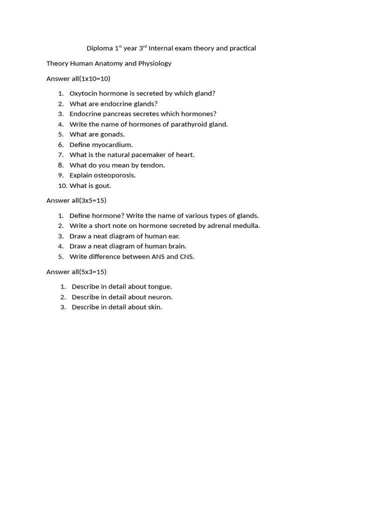Diploma 1st Year 3rd Internal Exam Theory and Practical | PDF