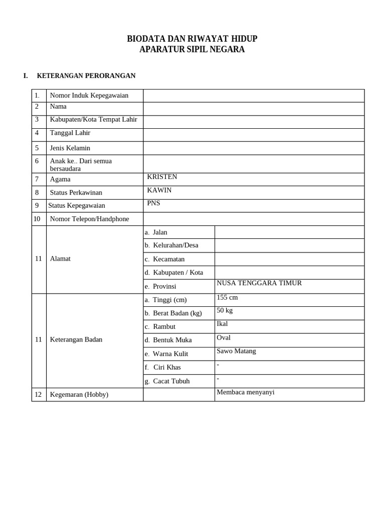 Biodata dan Riwayat Hidup PNS Grecly Ambesa | PDF