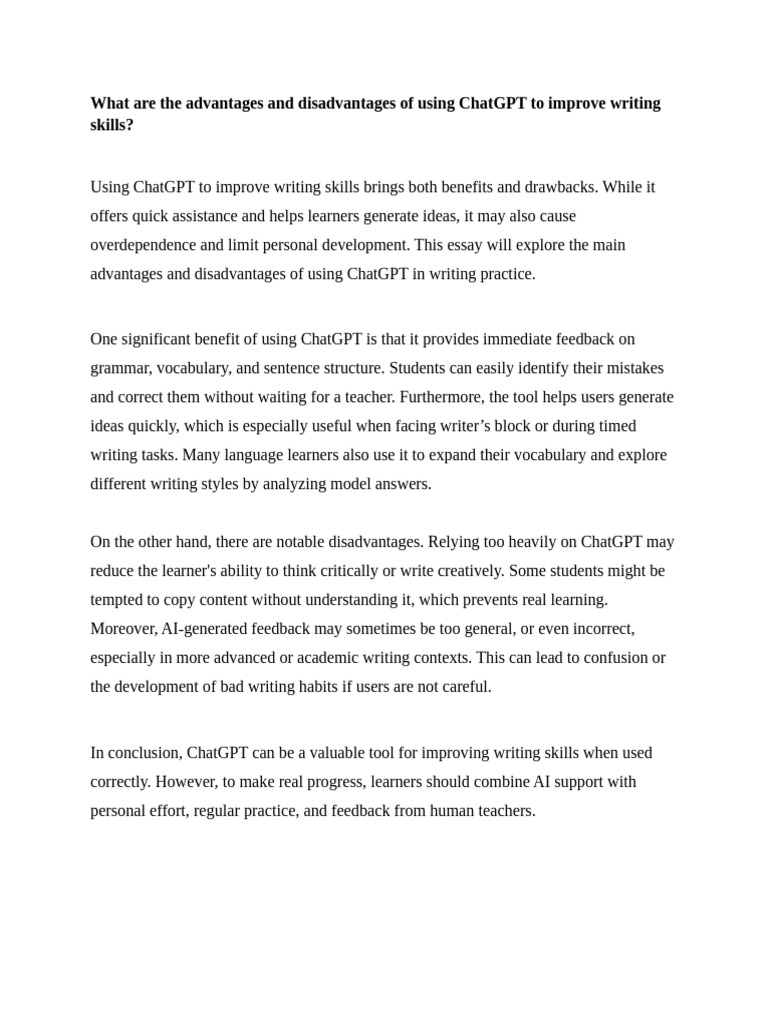 Advantages and Disadvantages of Using ChatGPT | PDF