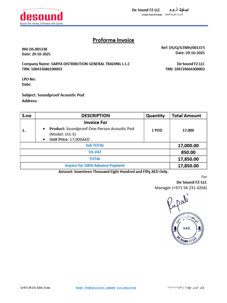 Proforma Invoice for Sarya Trading LLC | PDF | Invoice | Accounting